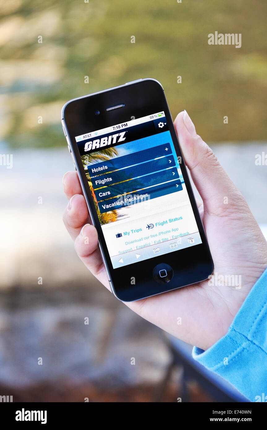 iPhone screen showing Orbitz travel website Stock Photo - Alamy