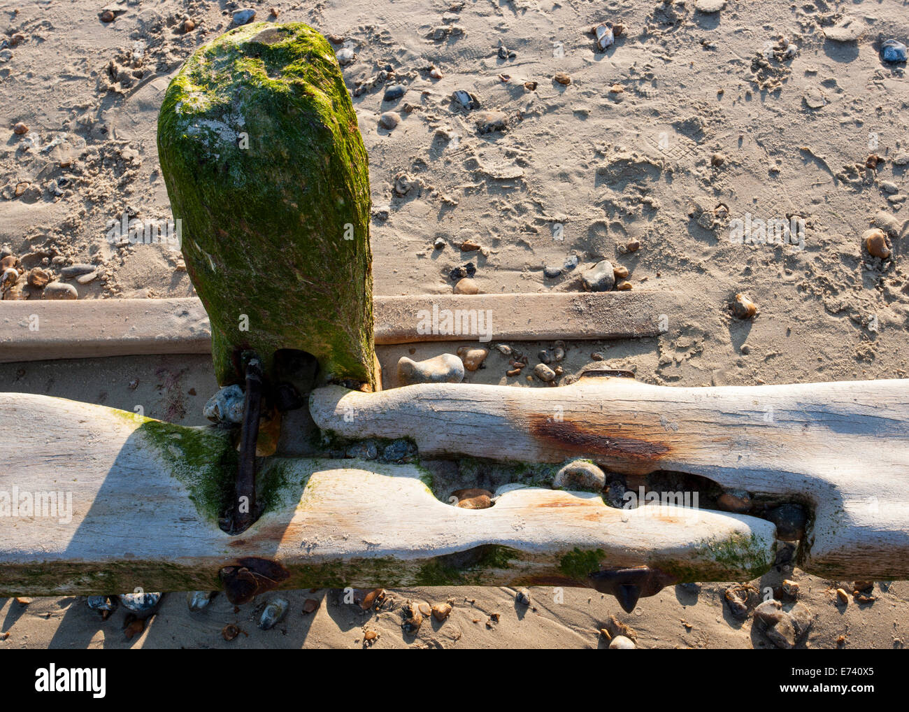 wood sea defence defense sculpture Stock Photo - Alamy