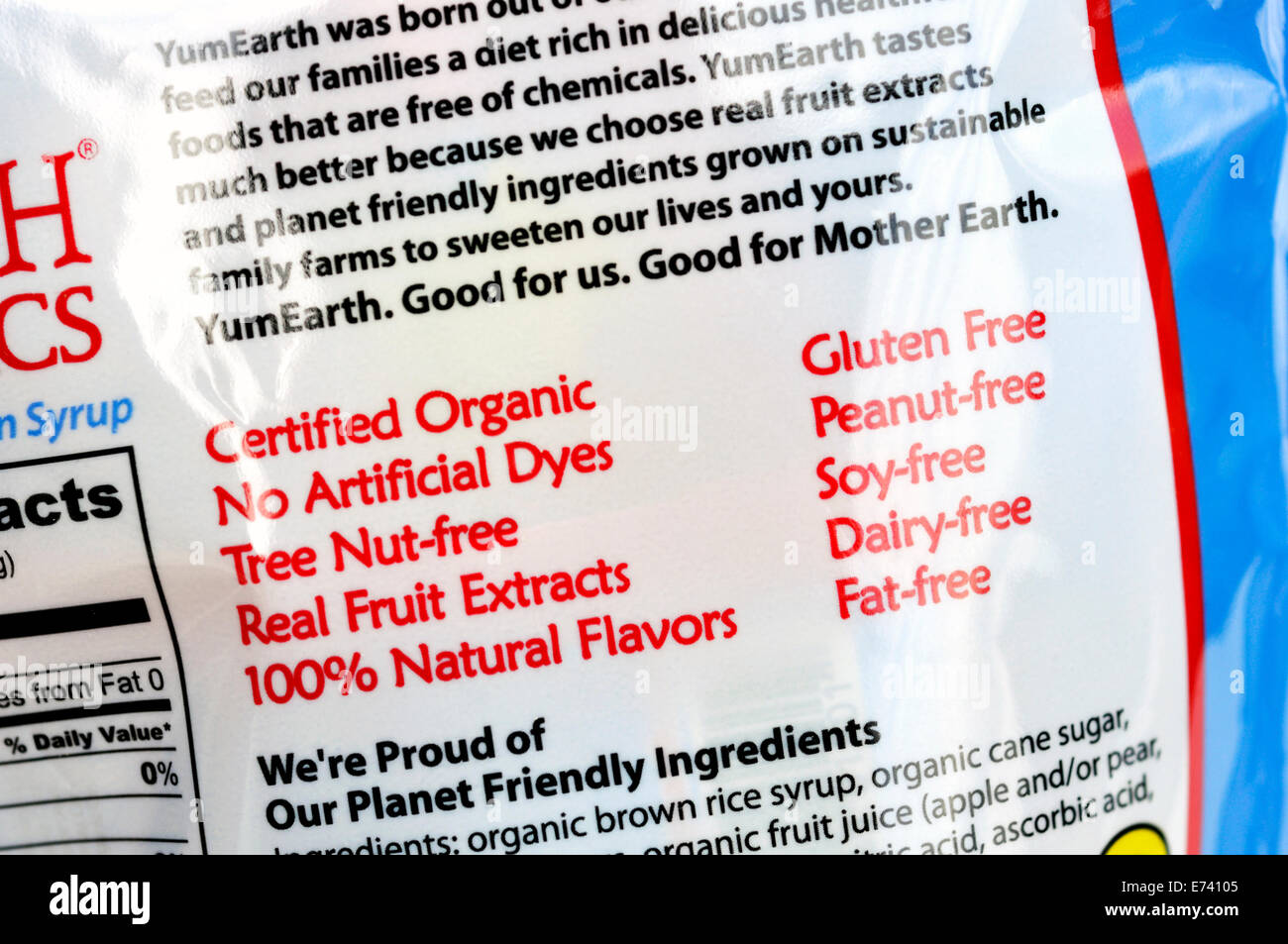 Label on candy package: certified organic, no artificial dyes, gluten ...