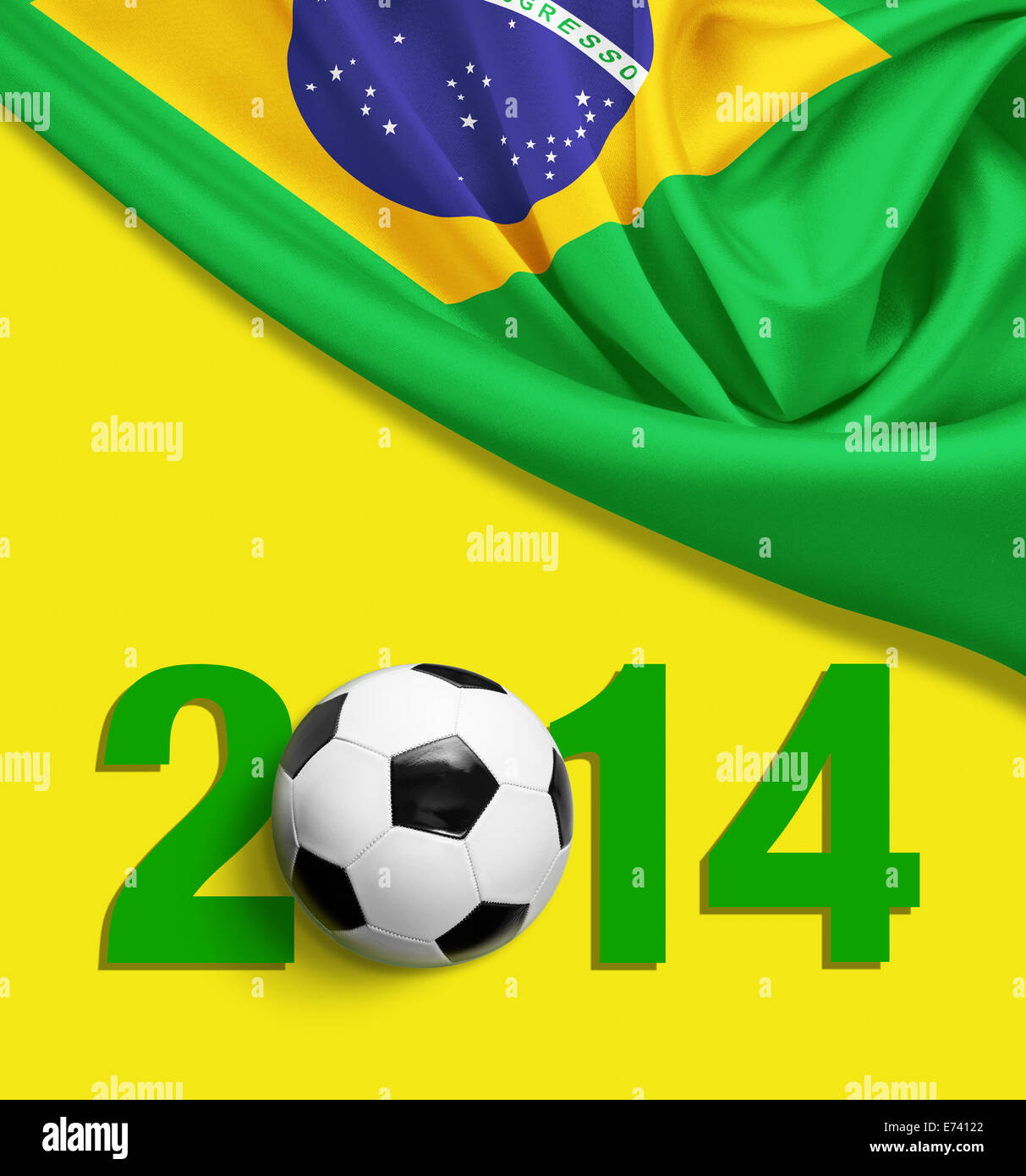 Flag of Brazil on yellow background. 2014 year digits Stock Photo - Alamy