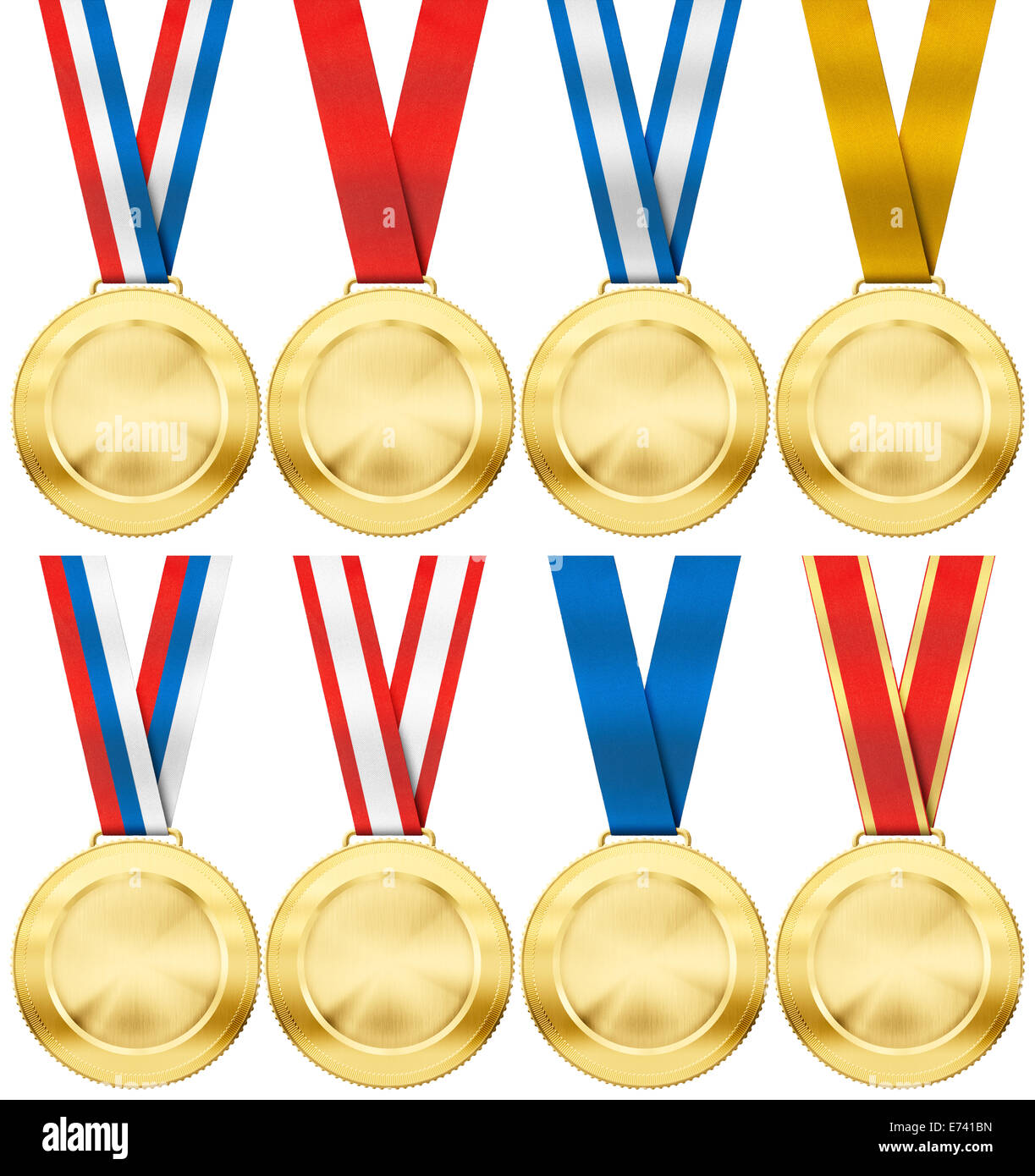 gold medal set with various photo realistic ribbon type isolated on ...