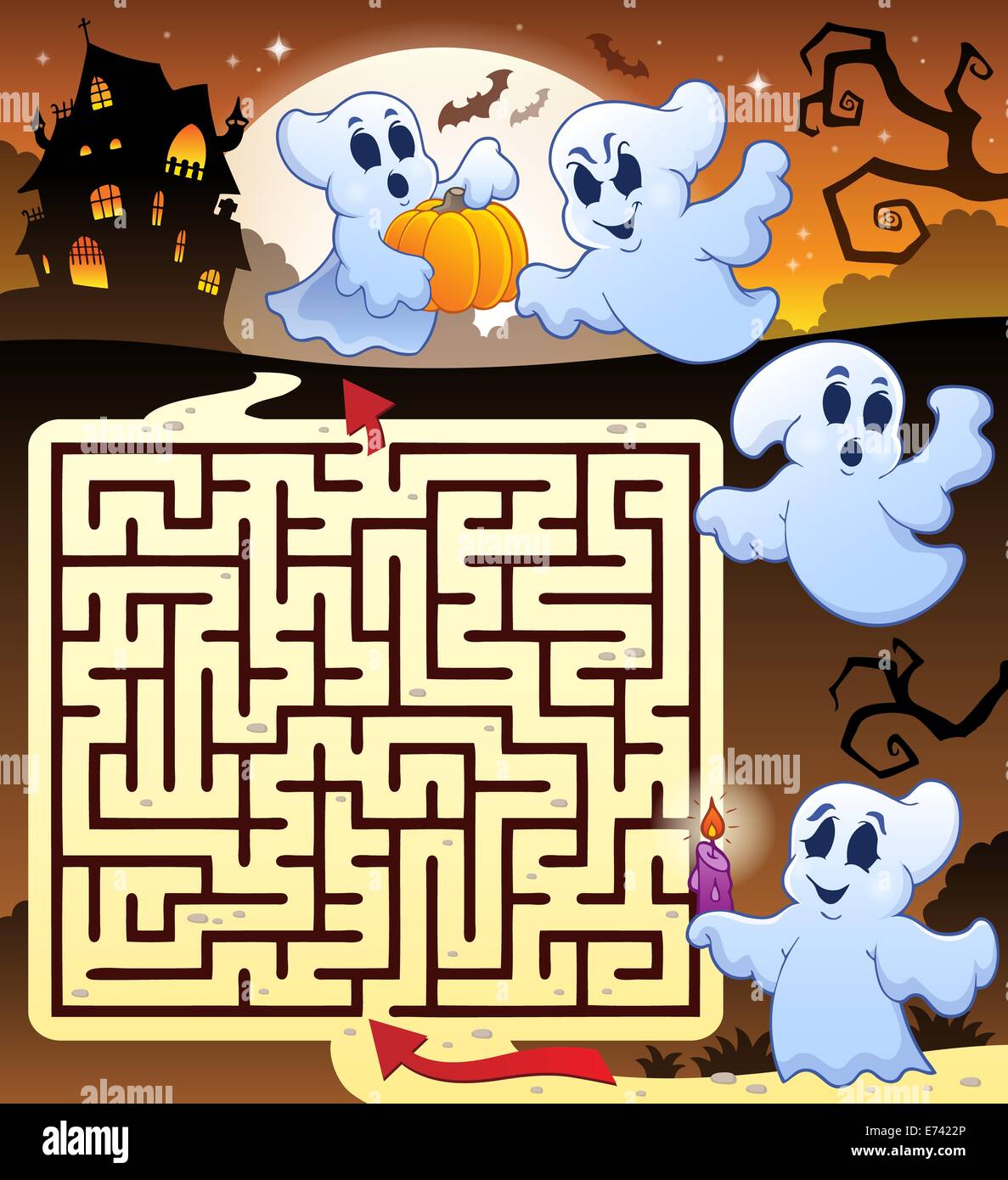 Maze 3 with Halloween thematics - picture illustration Stock Photo - Alamy