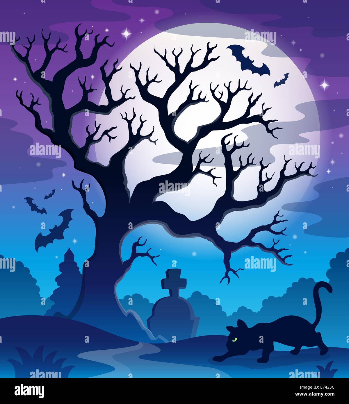 Spooky tree theme image 2 - picture illustration Stock Photo - Alamy