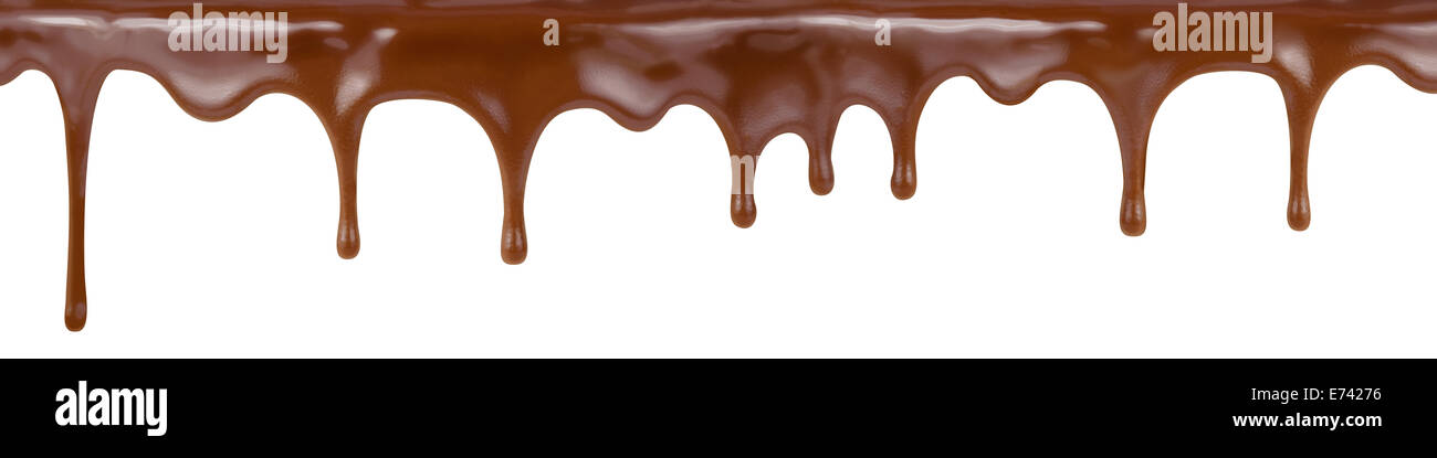 pouring chocolate dripping from cake top isolated on white background ...