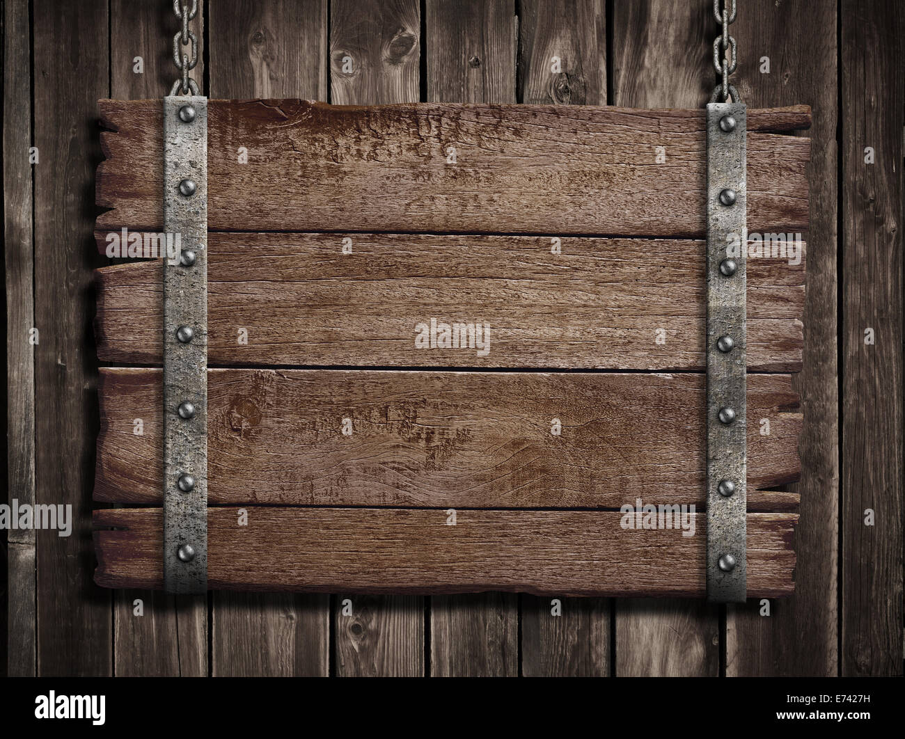 Medieval wood sign board over old wooden plaque Stock Photo - Alamy