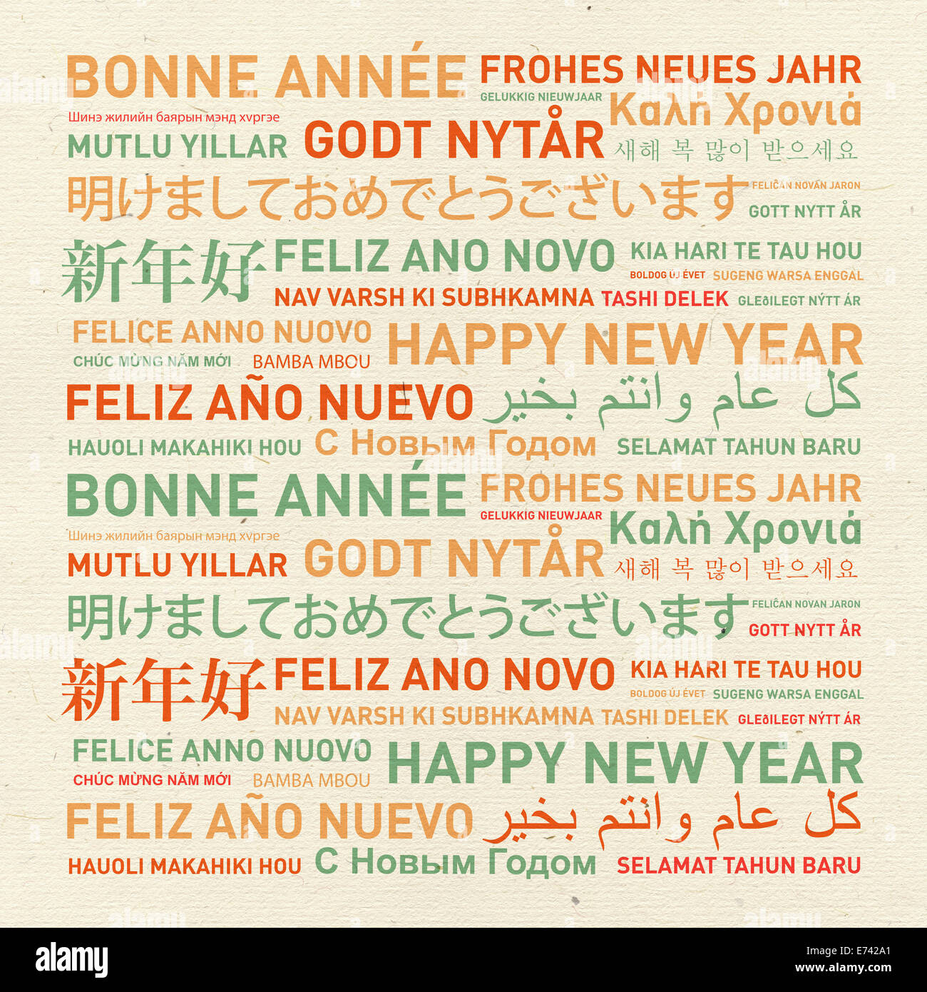 Happy new year from the world. Different languages celebration card ...