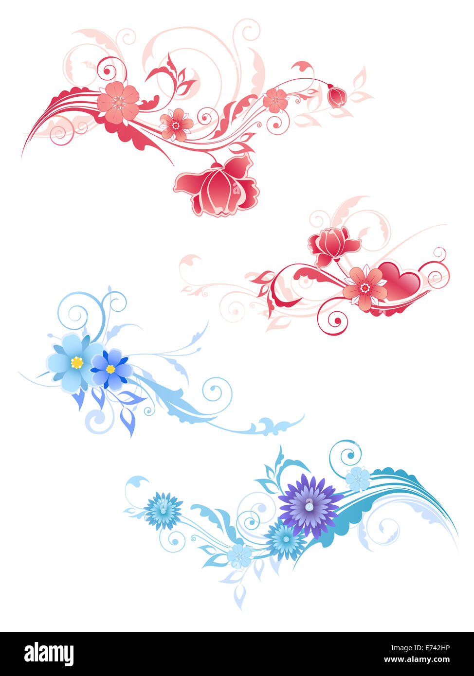 Decorative pink and blue floral elements for design Stock Photo - Alamy