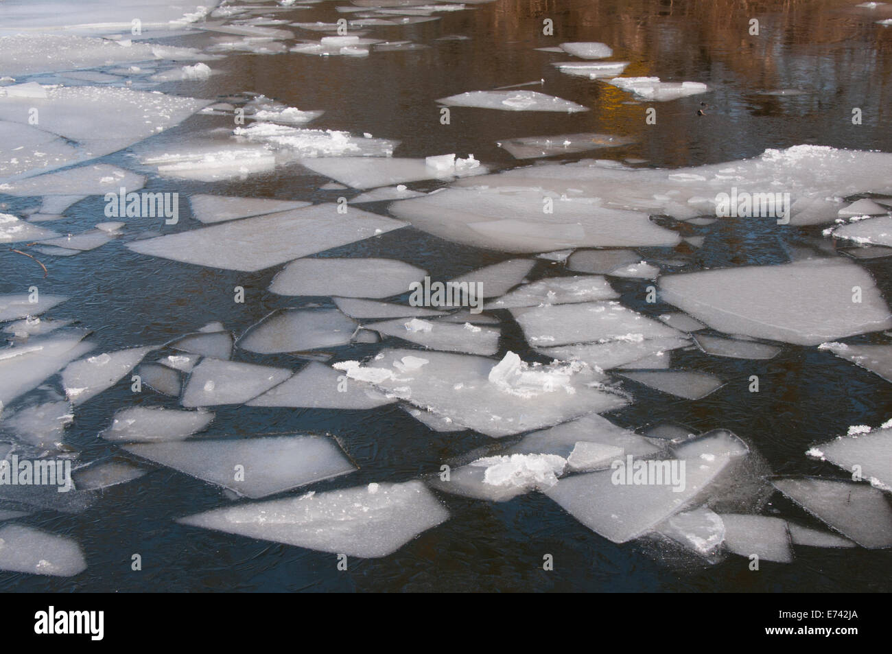 Ice blocks with frost with the river refreezing holding the blocks ...