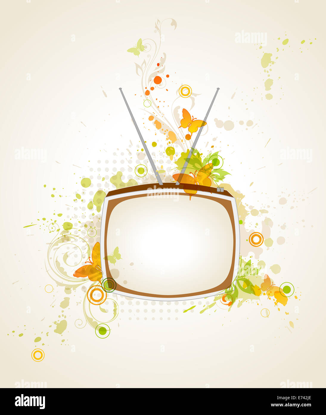 abstract background with retro TV and floral ornament Stock Photo - Alamy