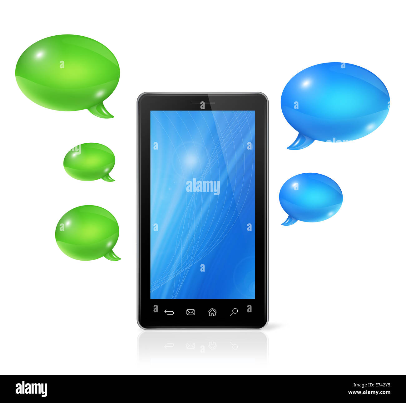 3D Speech bubbles and mobile phone. Communication and technology Stock ...