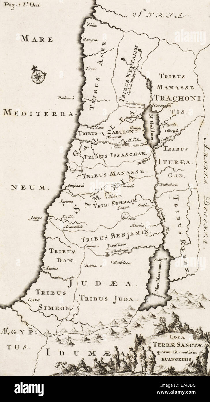 Palestine map - by Jan Luyken and Willem Broedelet, 1700 Stock Photo ...