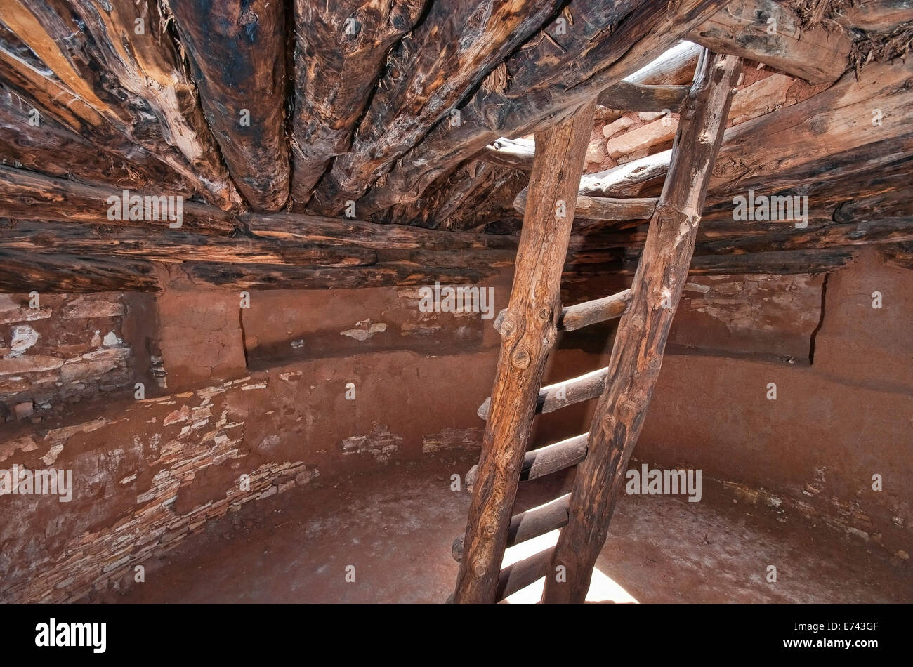 Interior of kiva reconstructed at Anasazi (Ancestral Puebloans) pueblo ...