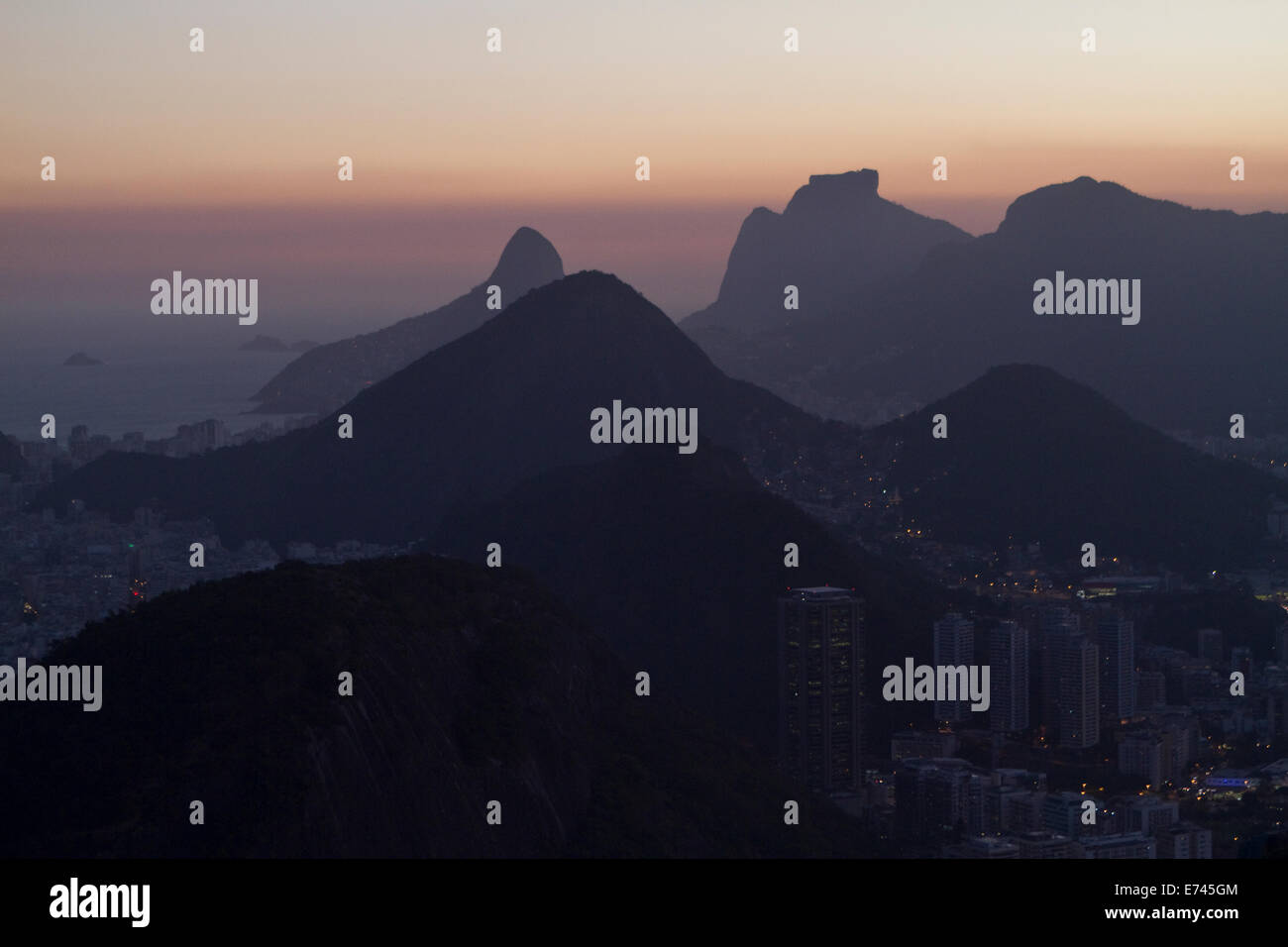 View of parts of Rio de Janeiro in between the mountains from the Pao ...
