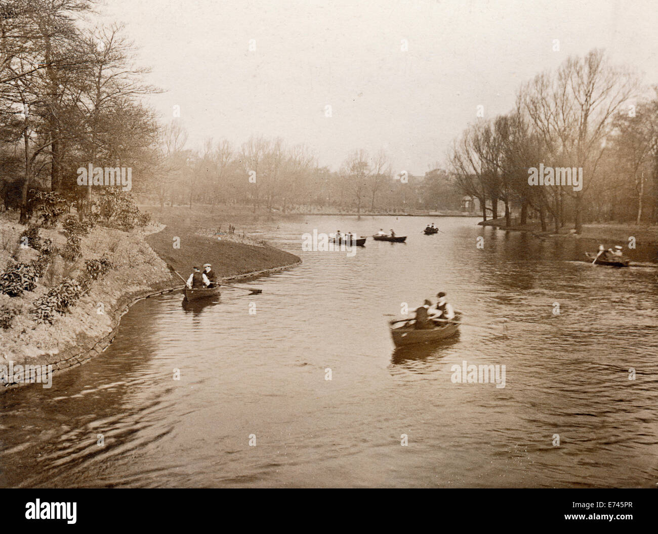 Sefton Park boating lake in 1910, Liverpool, England, UK Stock Photo ...