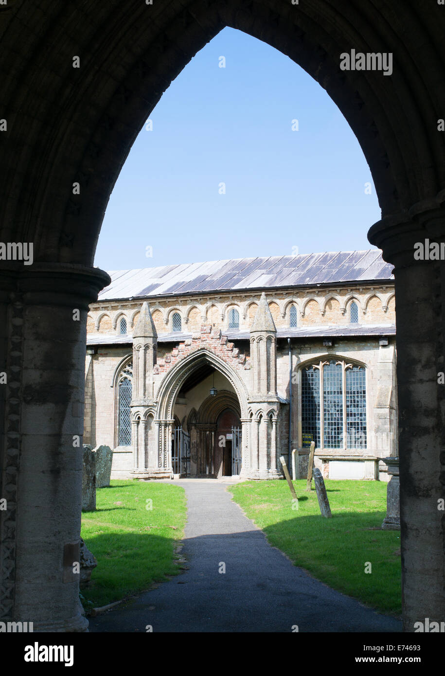 St Mary's church seen through the arch of the bell tower, West Walton ...