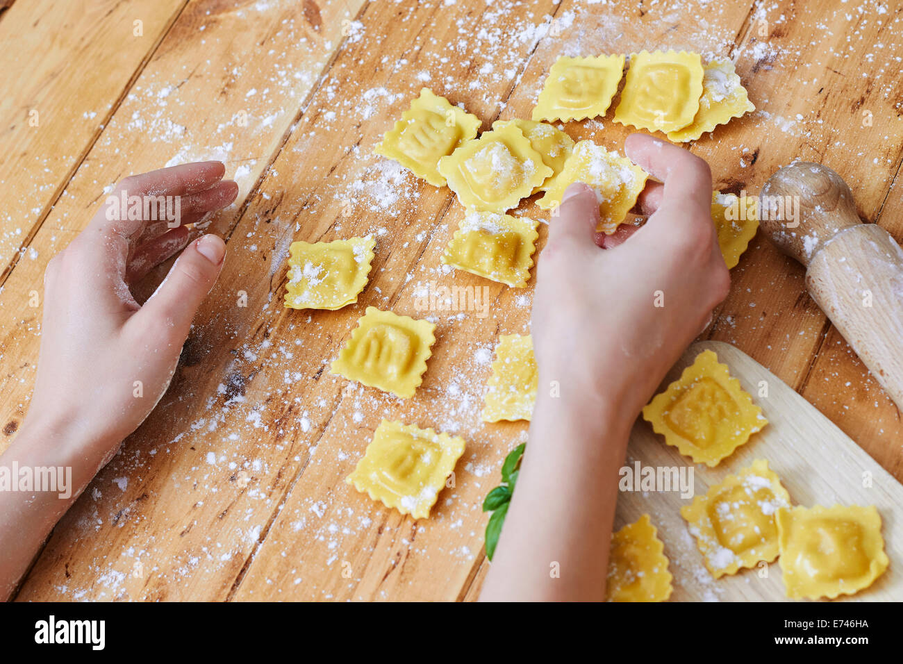 Raw ravioli pasta ready to cook Stock Photo - Alamy