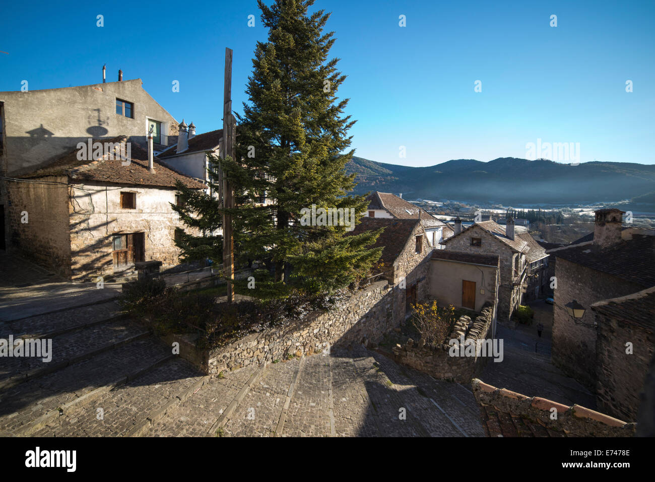 Hecho village architecture, Huesca Pyrenees, Aragón, Spain Stock Photo ...