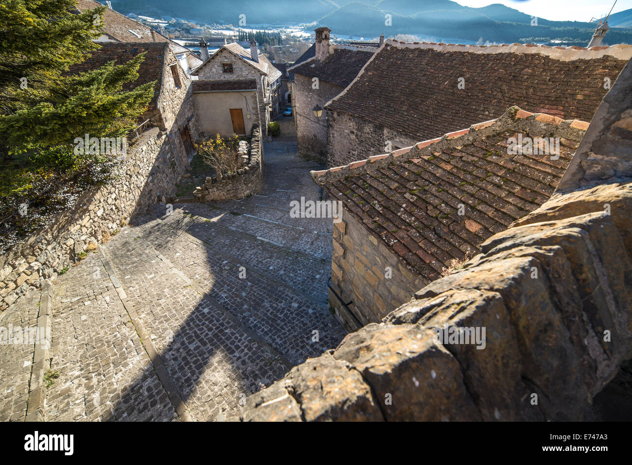 Hecho village architecture, Huesca Pyrenees, Aragón, Spain Stock Photo ...