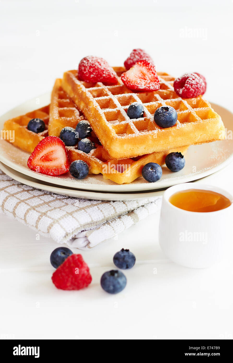 Waffles with berries desert Stock Photo - Alamy