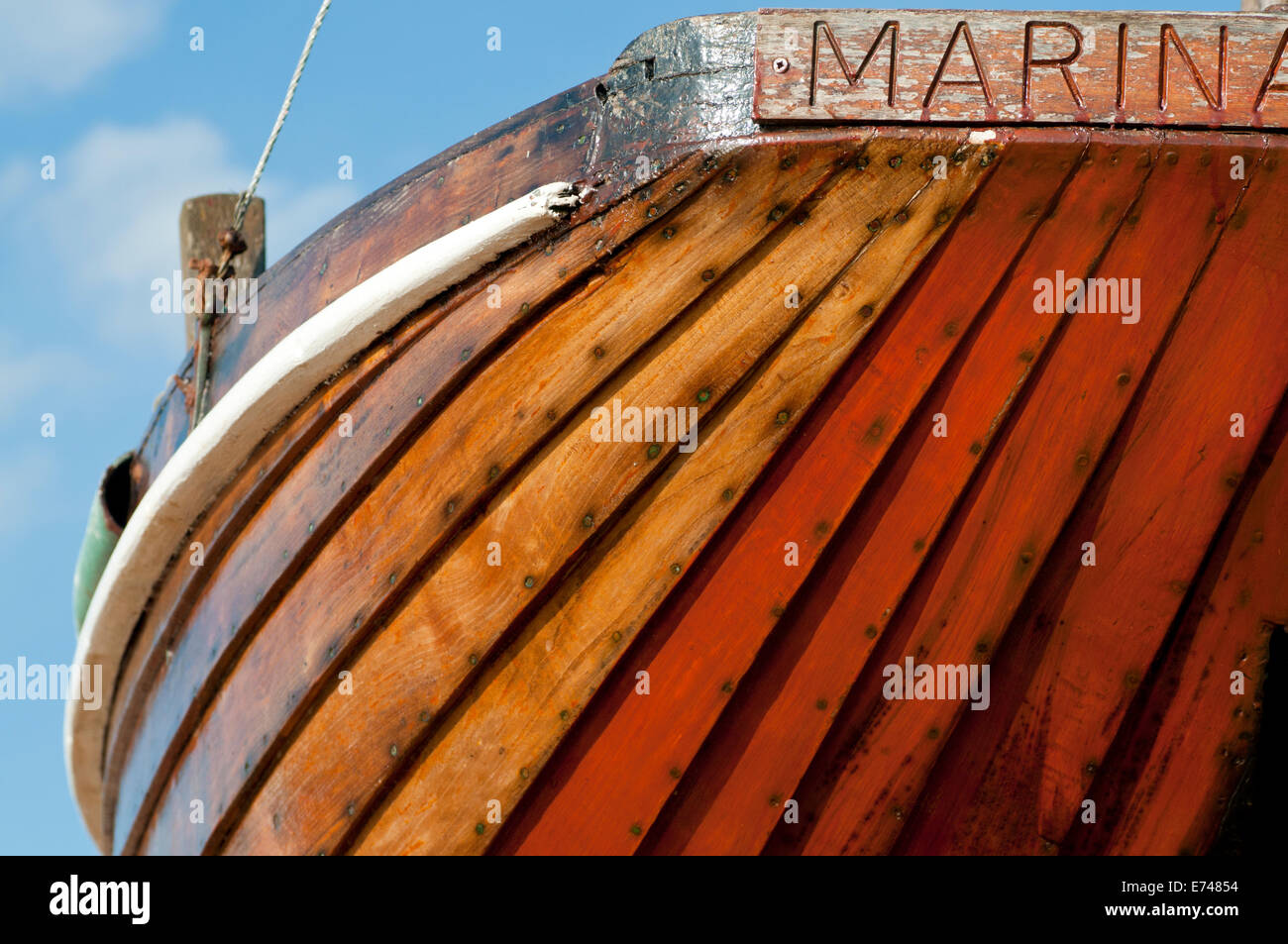 Close up of a clinker built fishing boat at Saint Leonards, Sussex ...