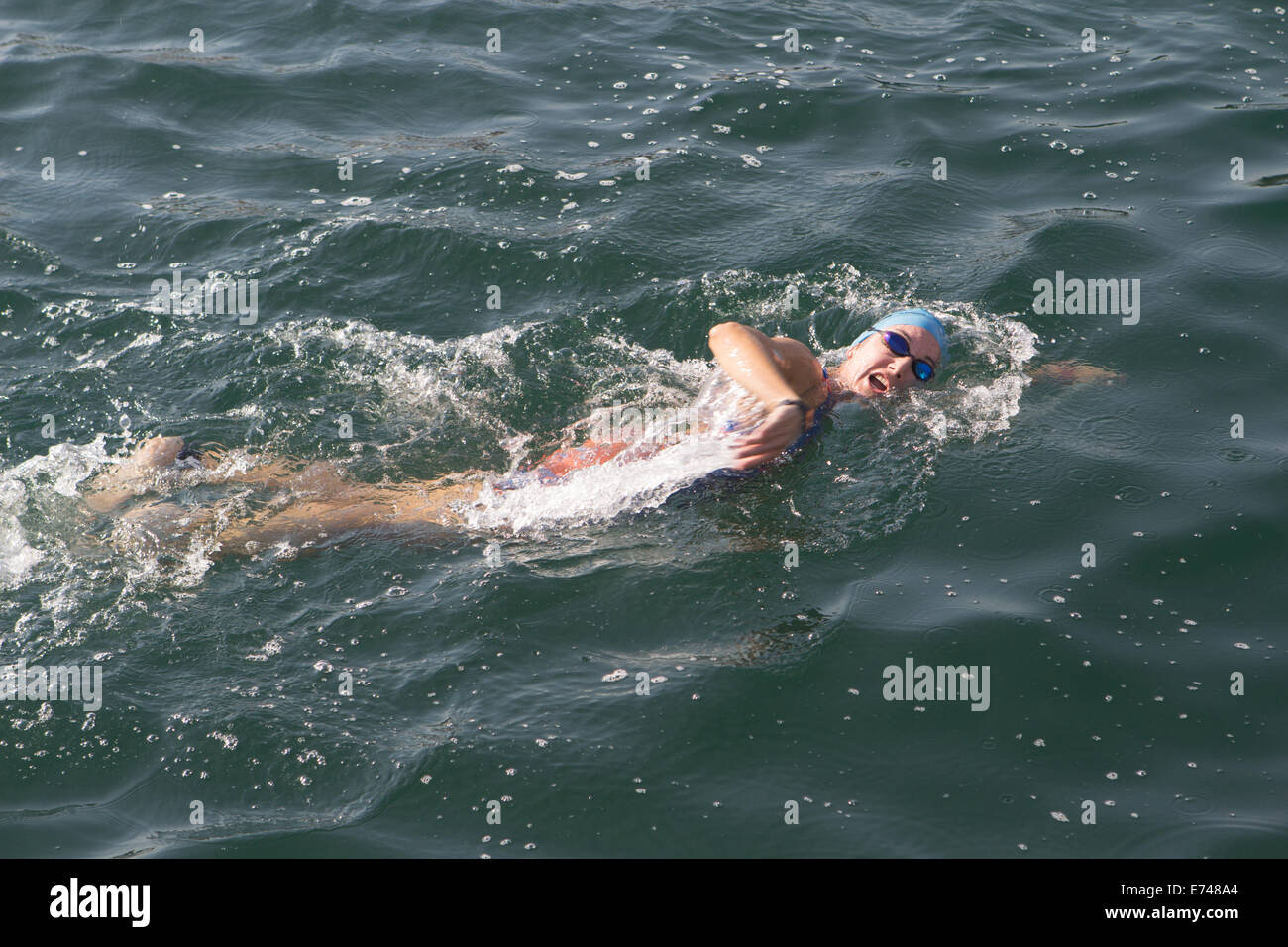 Valencia, Spain. 6th September, 2014. A woman athlete in the swim ...