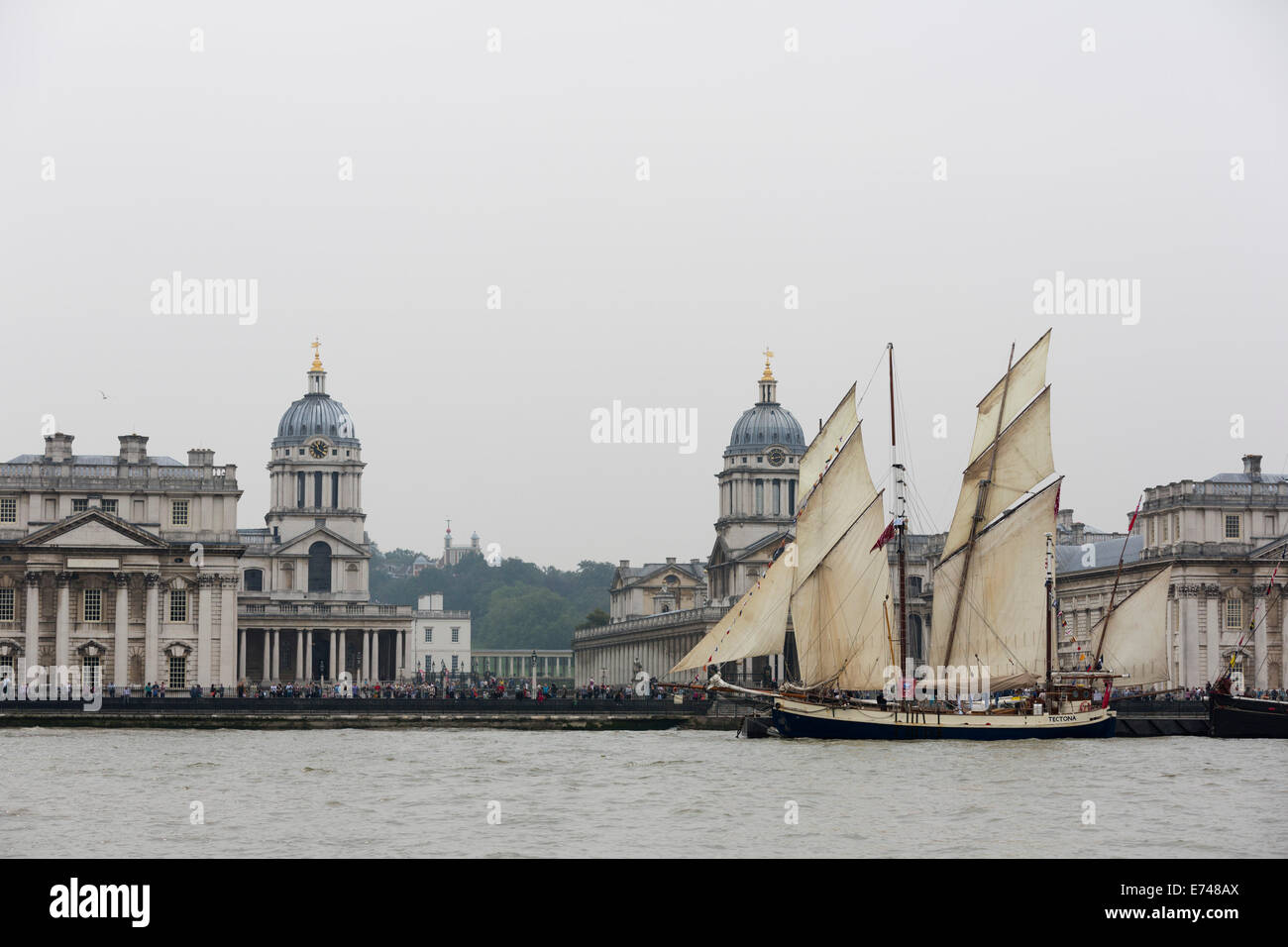 London, UK. 6 September 2014. Gaff ketch Tectona moored at Maritime ...