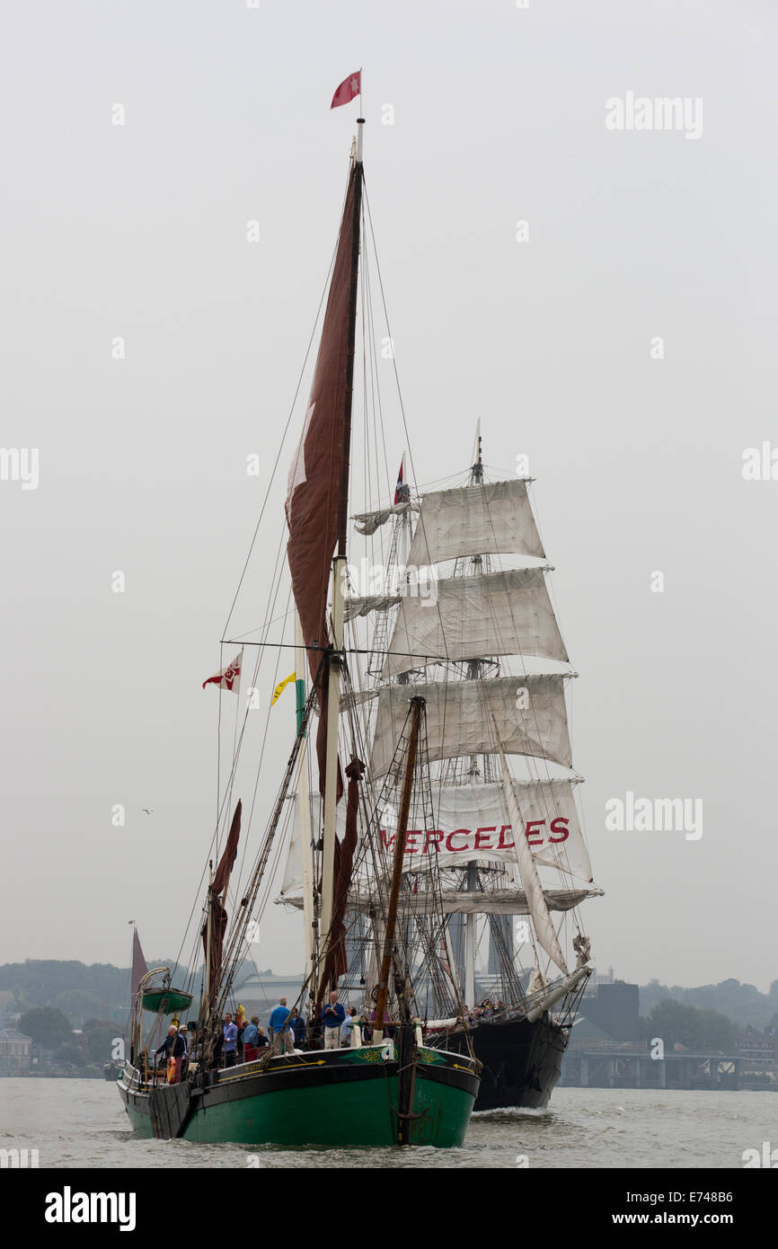 London, UK. 6 September 2014. Pictured: two-masted square-rigged ...