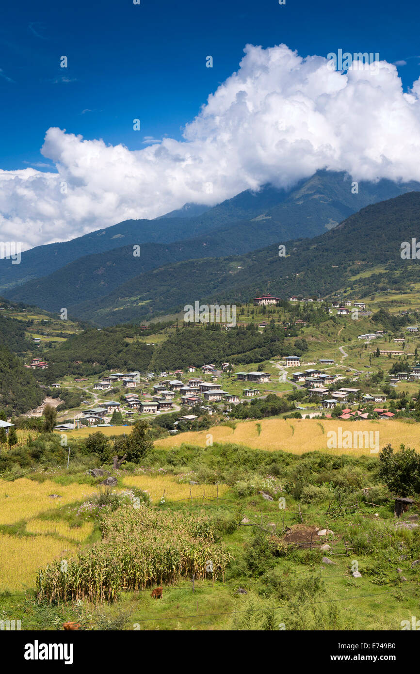 Eastern Bhutan, Trashi Yangtse, elevated view of Trashiyangtse valley ...