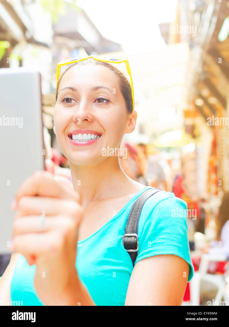 Happy female tourist smiles hi-res stock photography and images - Alamy