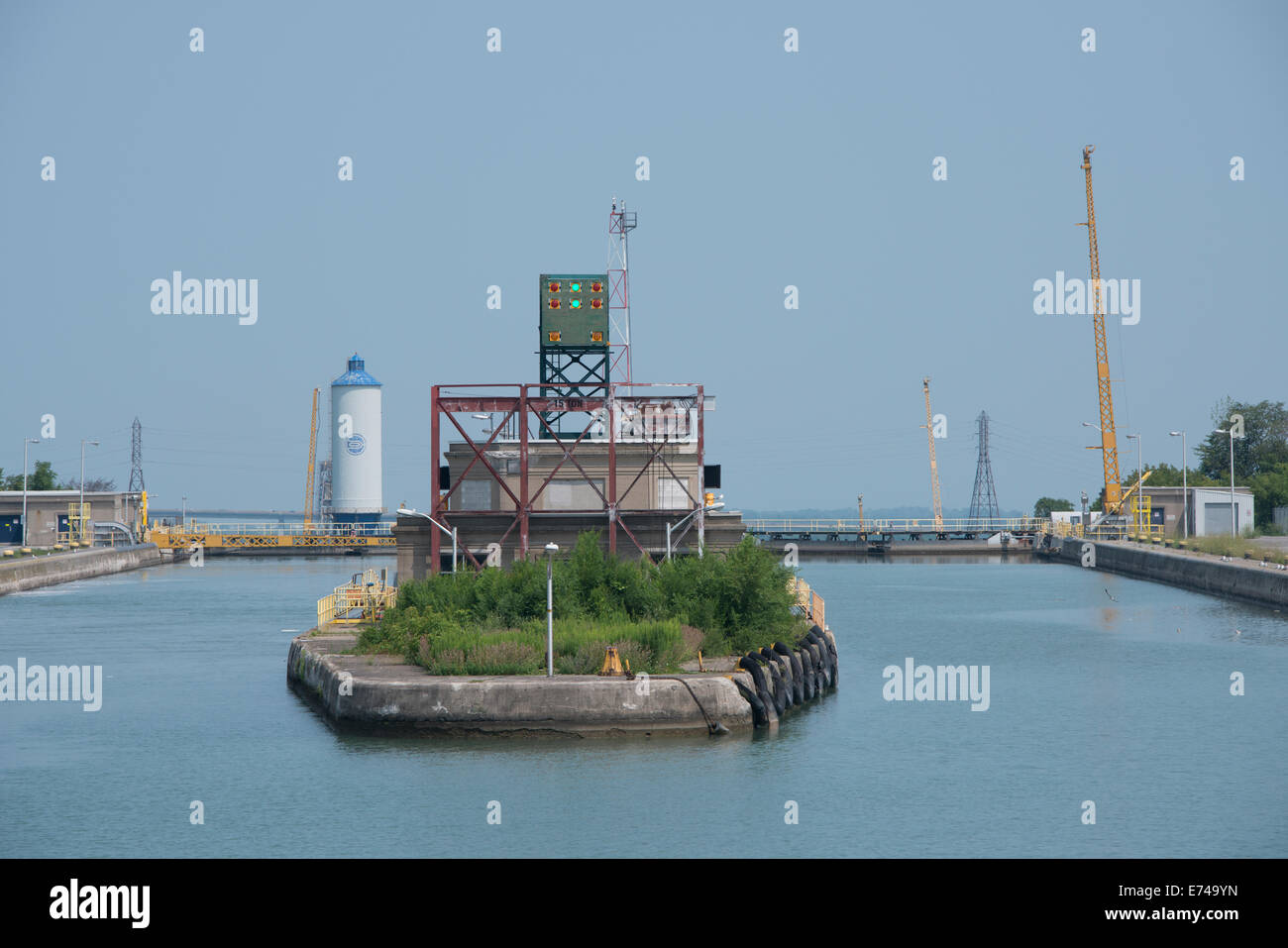 USA Canada border, Ontario. Welland Canal, connecting Lake Ontario and ...