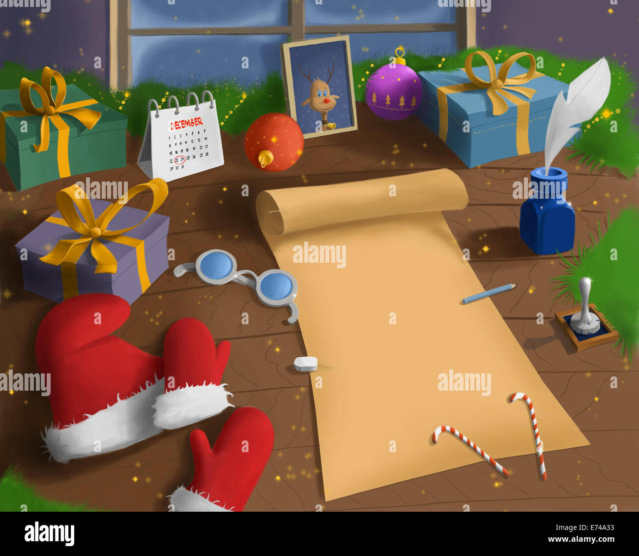 A background of santa working desk Stock Photo - Alamy