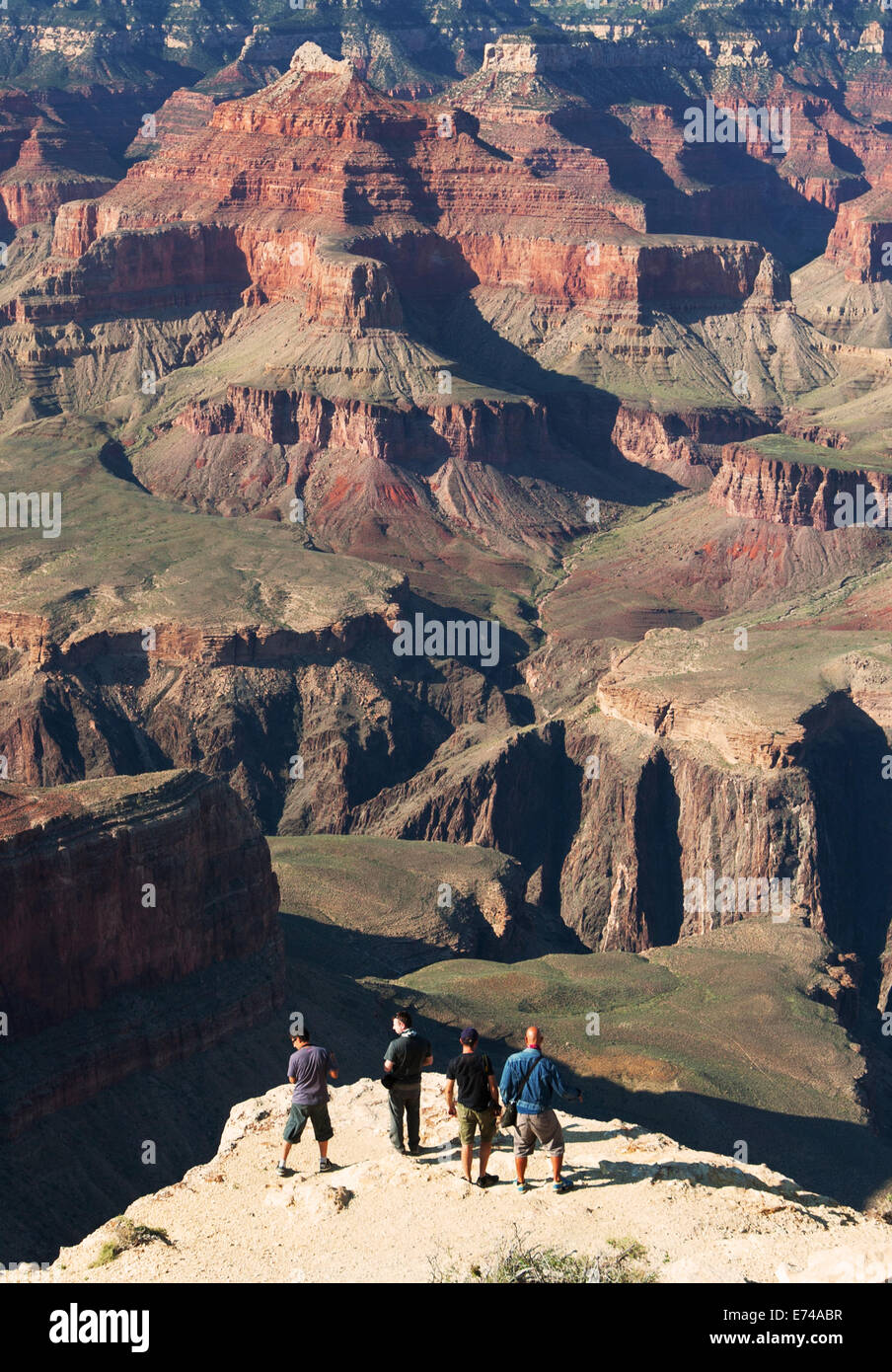 Men standing on edge of rock precipice overlooking Grand Canyon Stock ...