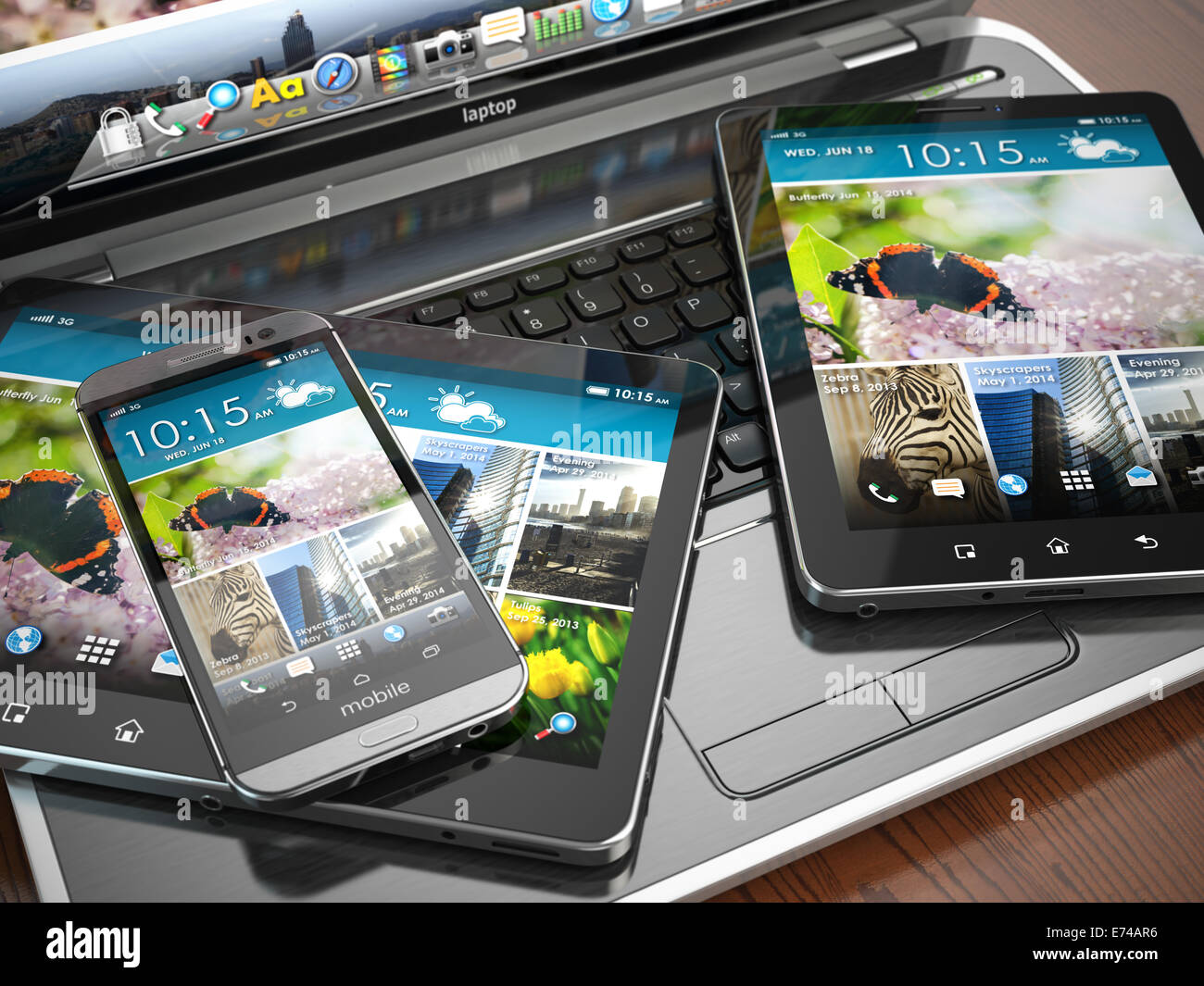 Mobile devices. Laptop, smartphone and tablet pc. 3d Stock Photo - Alamy