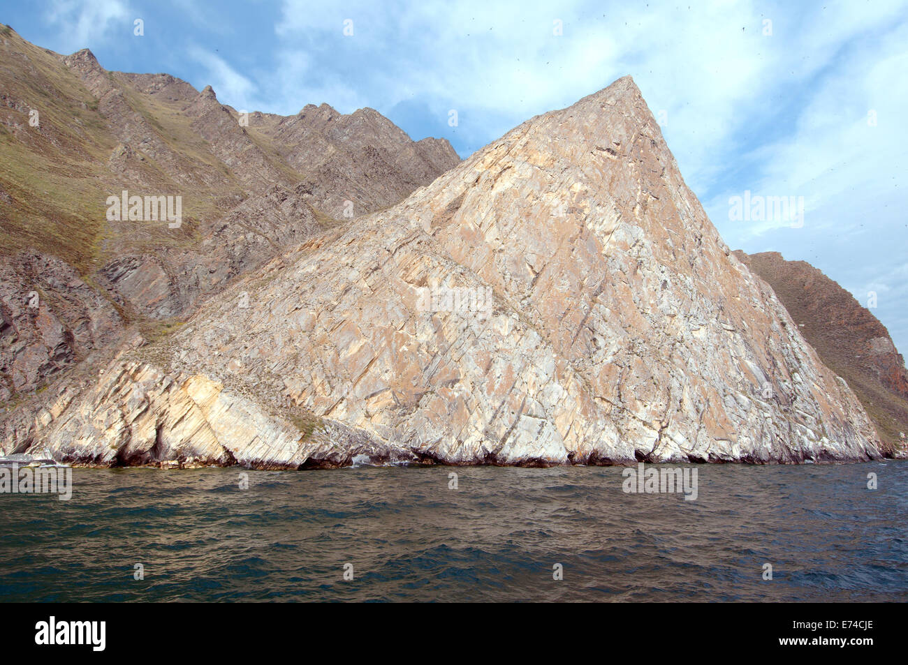 Triangular rock of white marble, Cape Orso, lake Baikal, Siberia ...