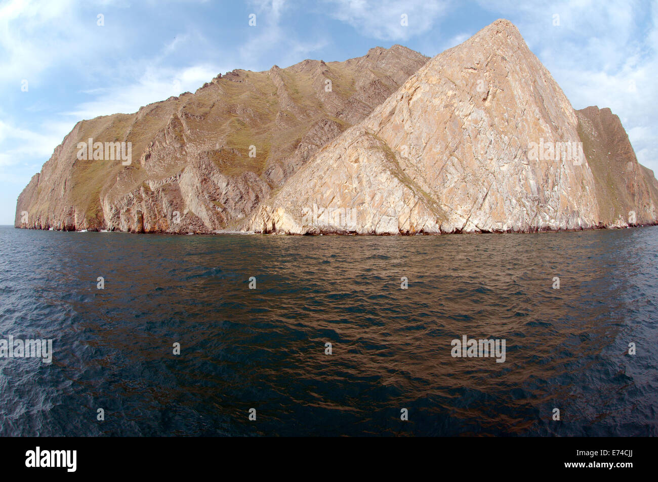 Triangular rock of white marble, Cape Orso, lake Baikal, Siberia ...