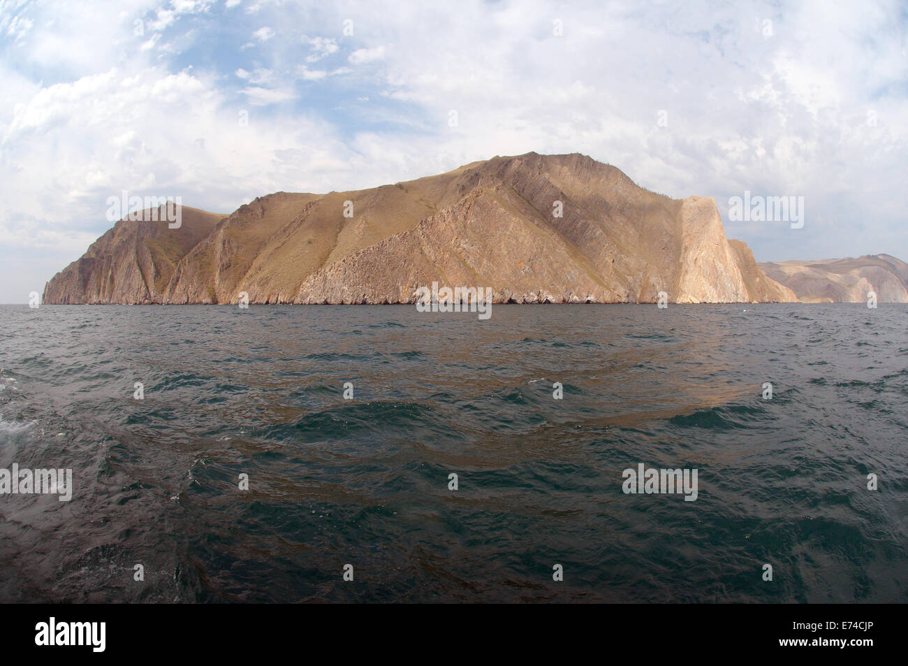 Triangular rock of white marble, Cape Orso, lake Baikal, Siberia ...