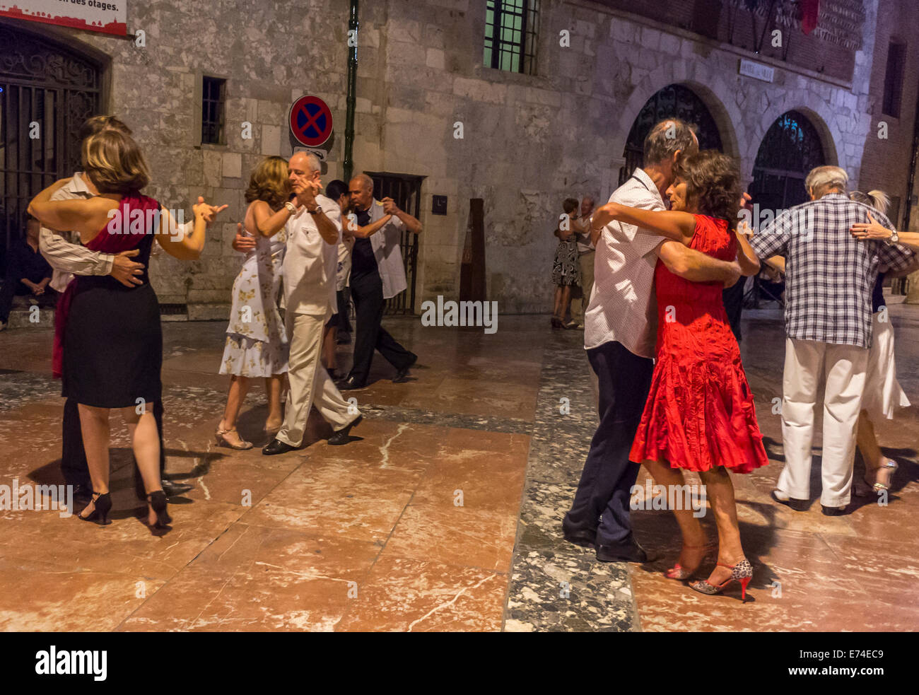 Perpignan, France, group people French Senior Couples, Street dancing ...