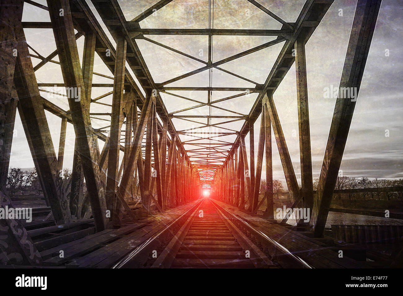 Old railroad bridge in retro style Stock Photo - Alamy