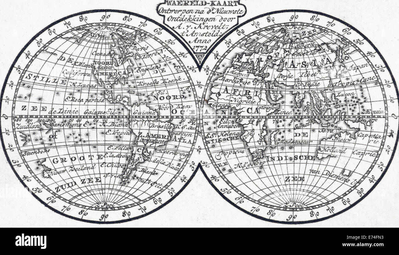 World Map - by Abraham van Krevelt, 1772 Stock Photo - Alamy