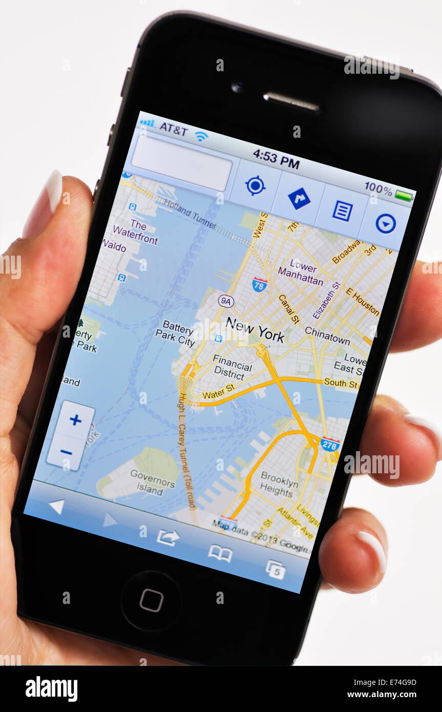iPhone screen showing New York map Stock Photo - Alamy