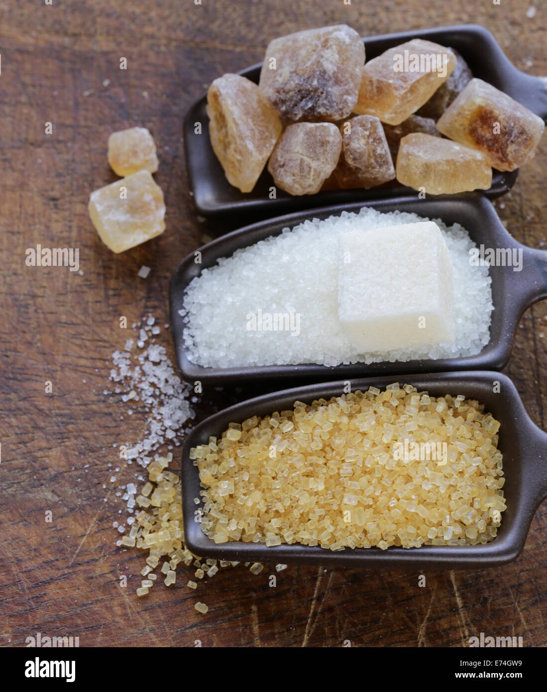 different types of sugar - brown, white and refined sugar Stock Photo ...