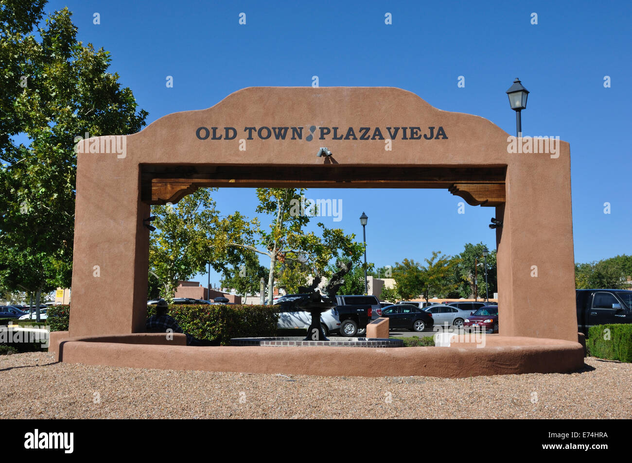 Town Plaza entrance in historic downtown Albuquerque, New Mexico, USA ...