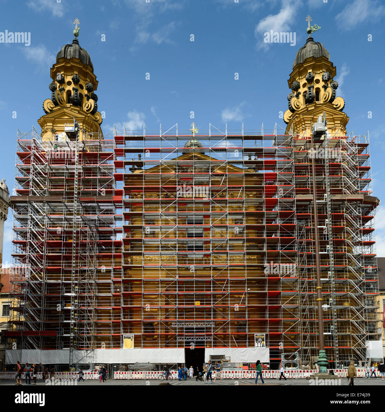 Theatinerkirche in Scaffolding, Odeonsplatz, Munich Stock Photo - Alamy