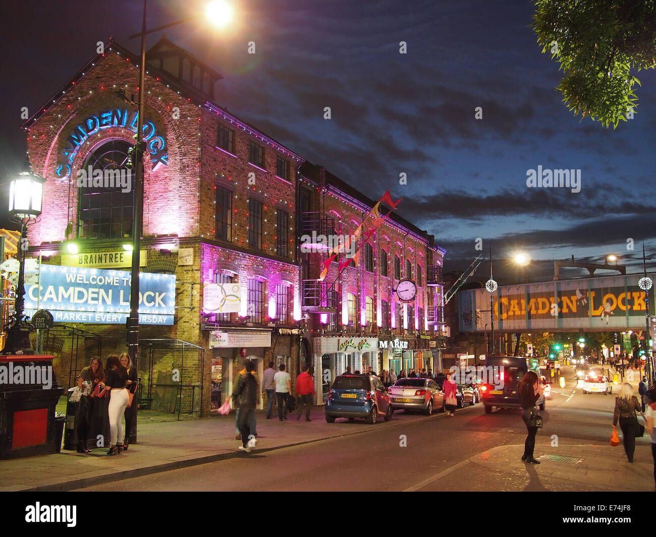 View of colourful Camden Lock at night Stock Photo - Alamy