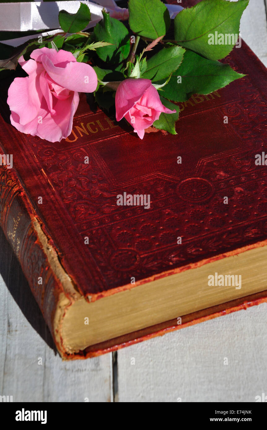 Old book and rose Stock Photo - Alamy
