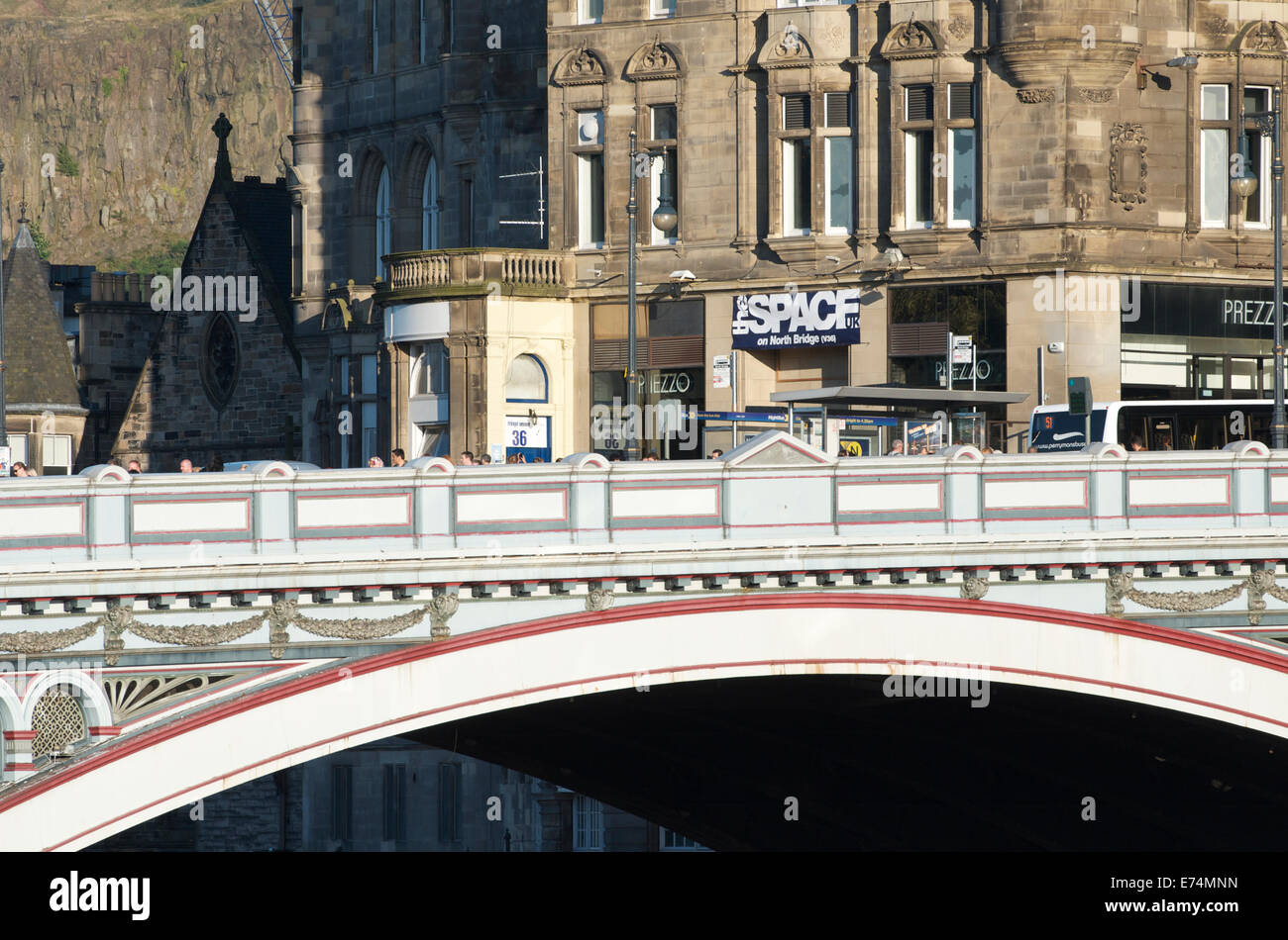 Old Town tenements rise behind the North Bridge, Edinburgh, Scotland ...