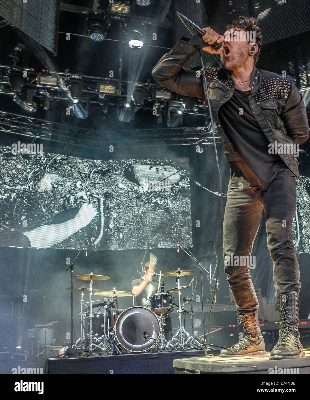 Clarston, MI, USA. 30th Aug, 2014. DAVEY HAVOK of AFI performs at DTE ...