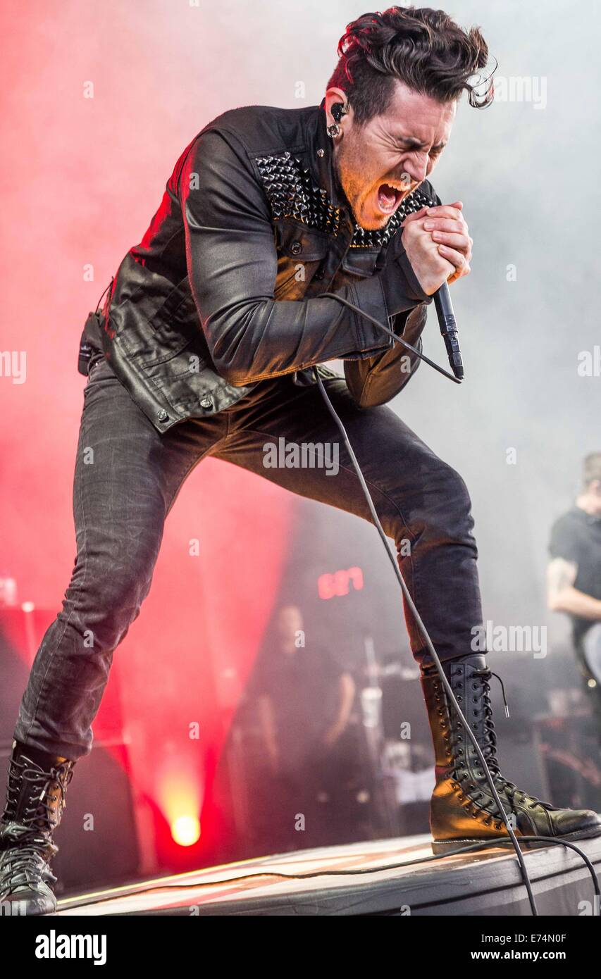 Clarston, MI, USA. 30th Aug, 2014. DAVEY HAVOK of AFI performs at DTE ...