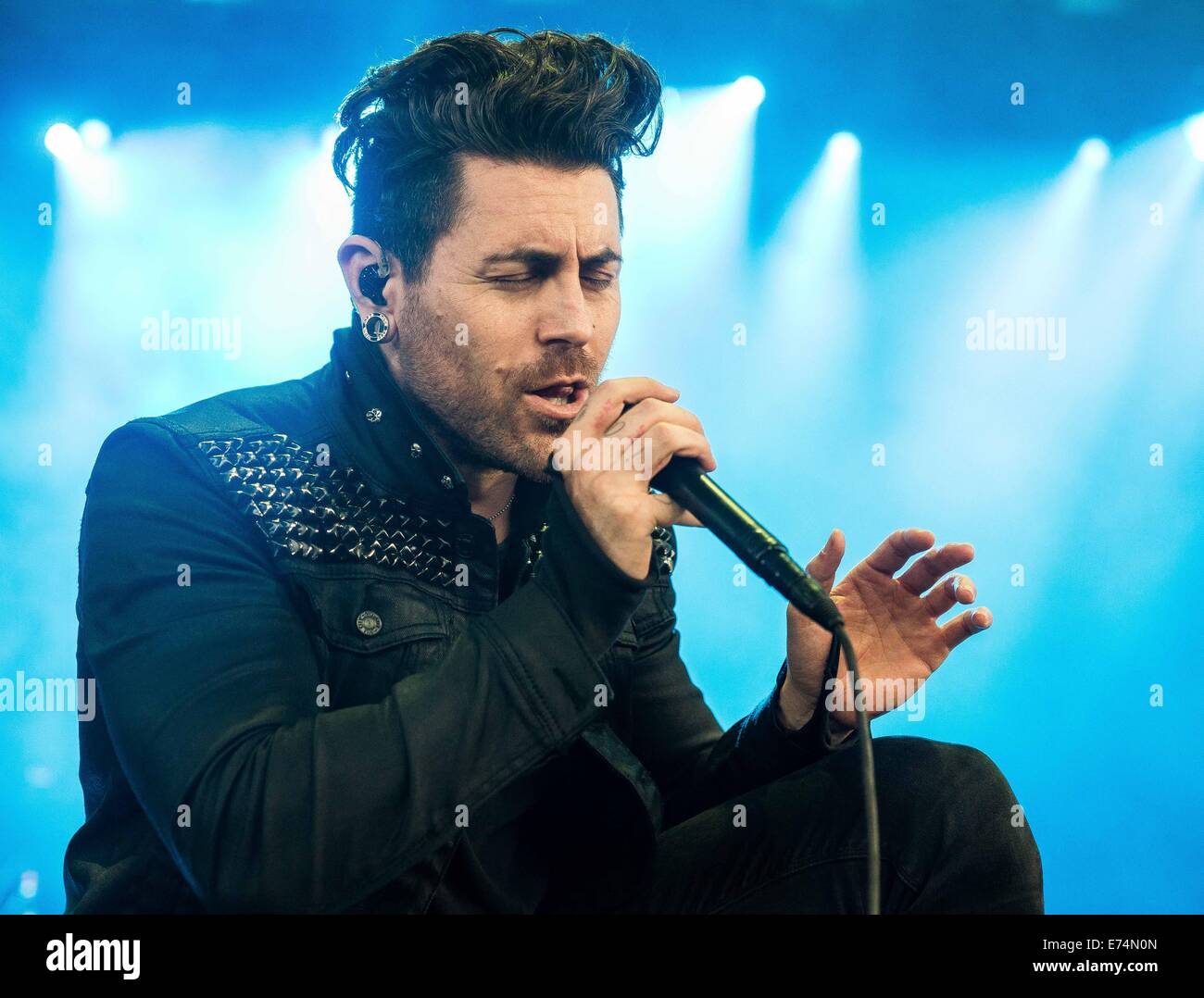 Clarston, MI, USA. 30th Aug, 2014. DAVEY HAVOK of AFI performs at DTE ...