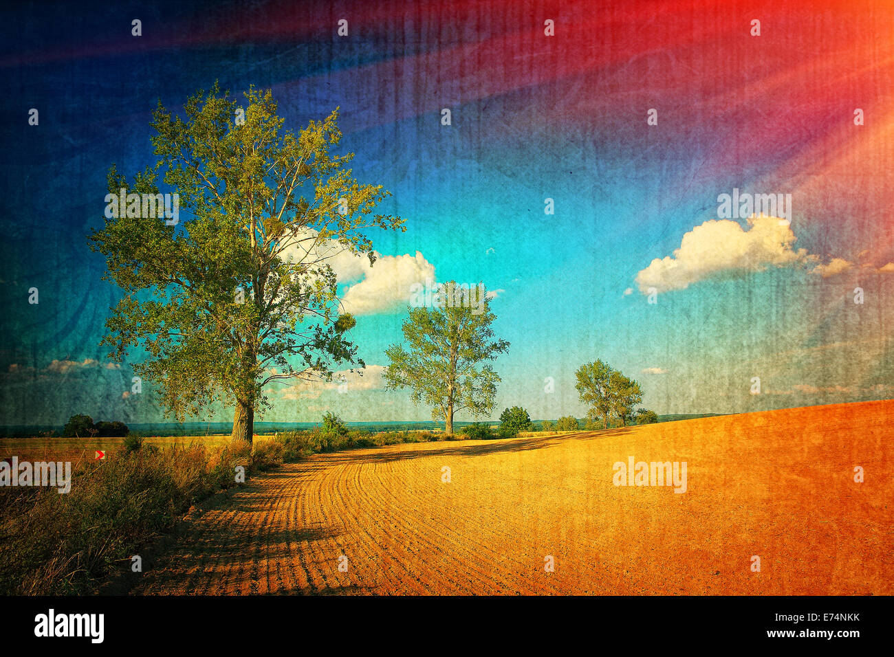 Country landscape in retro style Stock Photo - Alamy